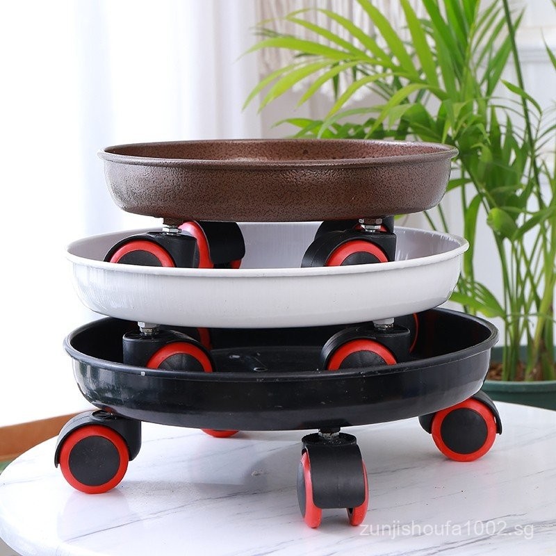 Metal Iron Art Movable Flower Pot Tray with Wheels, Heavy-Duty Sliding ...