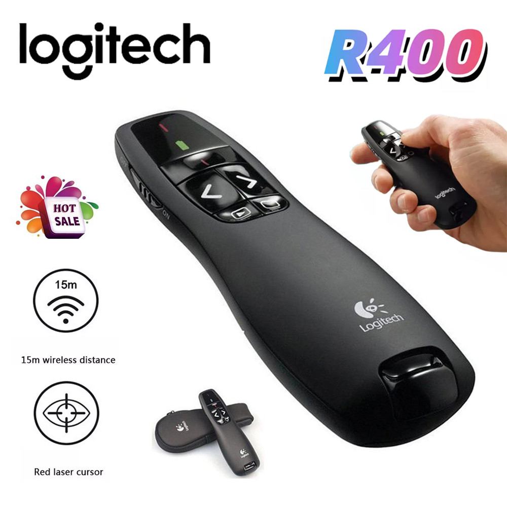 Logitech R400 Wireless Presenter Red Laser Pointer 2.4GHz Remote Control Pointer Pen for PPT ...