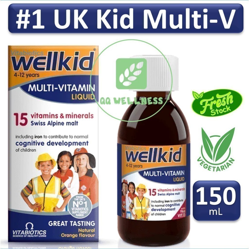 👍Vitabiotics Wellkid Multi-vitamin Liquid 150mL Vegetarian 15 Nutrients ...