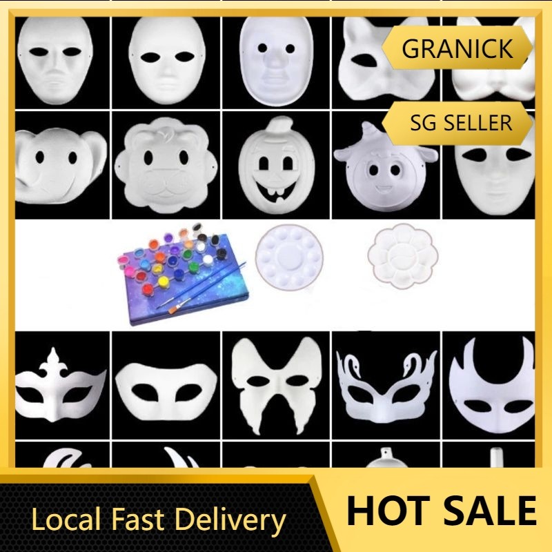 SG STOCK Halloween DIY Full Face Masks Paint Brushes Pigment Halloween ...