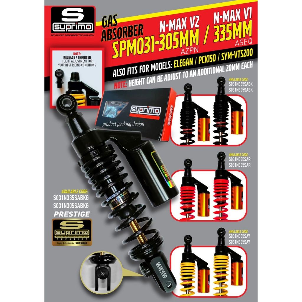 SUPRIMO MONOSHOCK LOWERED ABSORBER ADJUSTABLE REBOUND SOFT HARD 305MM ...