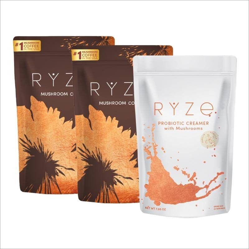 RYZE Starter Kit Bundle (2 Mushroom Coffees + 1 Probiotic Creamer ...