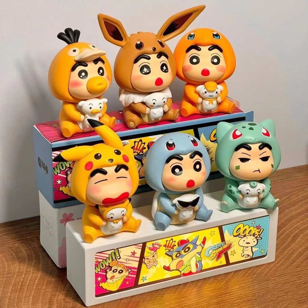 6PCS Anime Crayon ShinChan Cos Pokémon Pikachu Figures Nohara ...