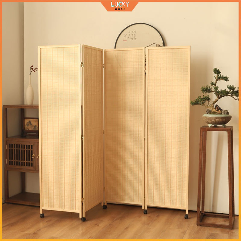 Bamboo Woven Movable Screen Hallway with Pulley Solid Wood Simplicity ...