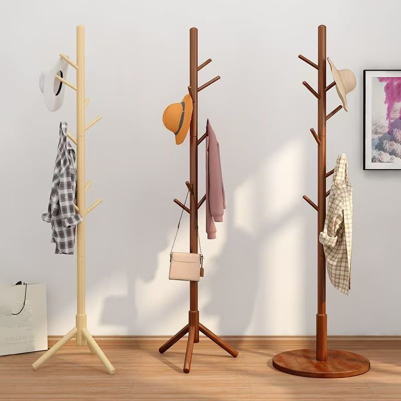 [48H Shipping] Wood Floor Coat Stand Clothes Rack Bedroom and Household ...