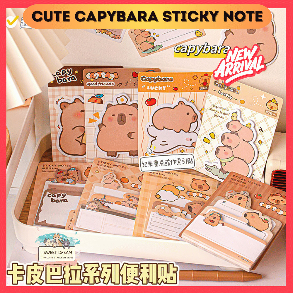 30 Pieces Cute Cartoon Animal Capybara Sticky Paper Note Memo Label ...