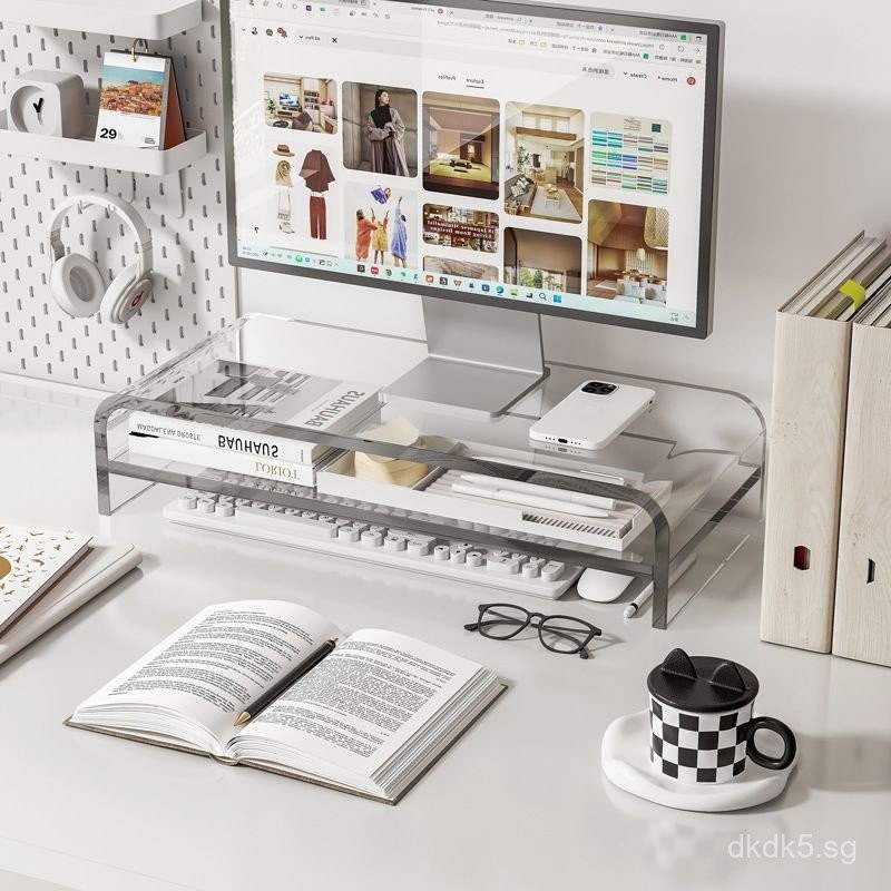 Acrylic Elevated Rack Monitor Stand Station Computer Desktop Storage ...