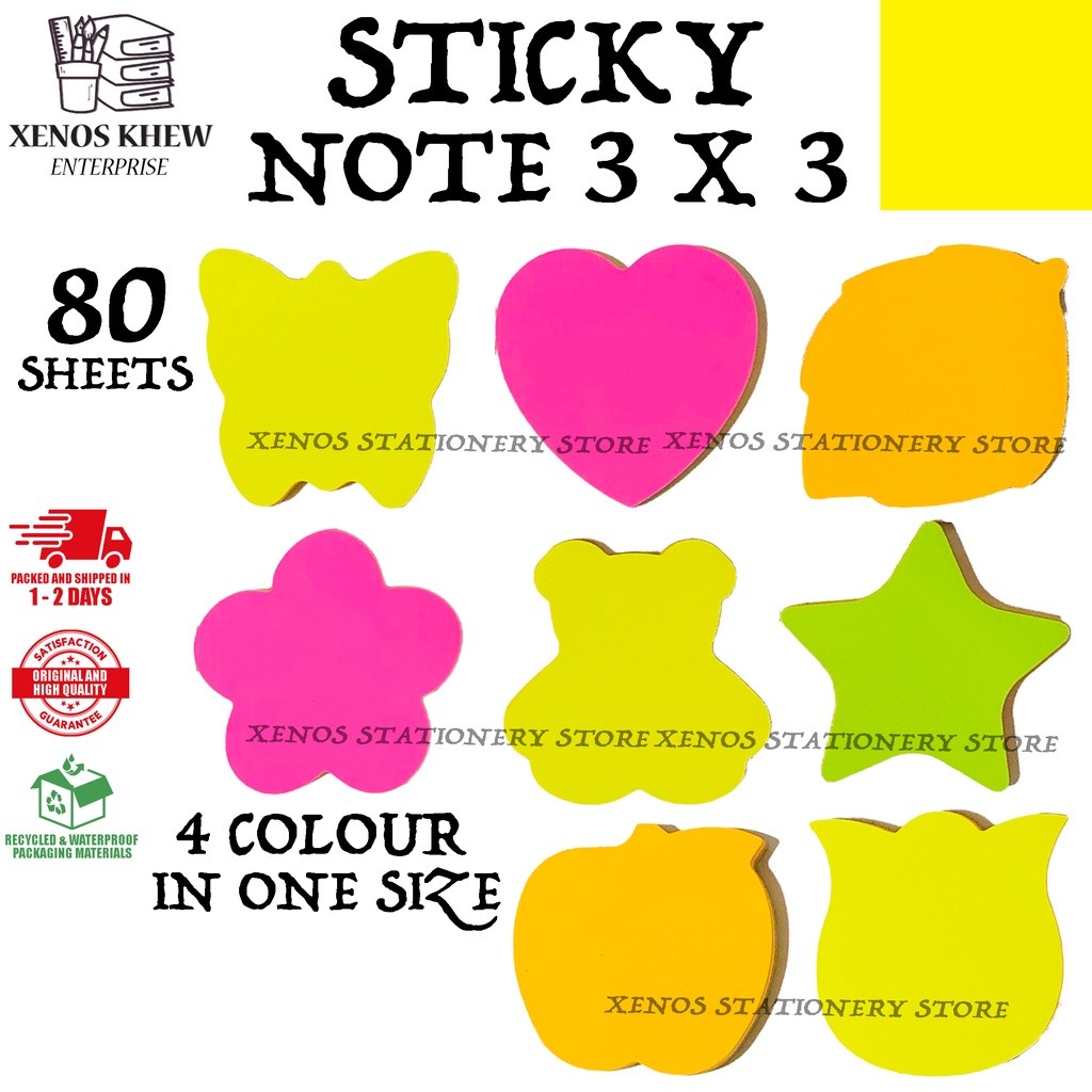 STICKY NOTE 3" X 3" (VARIOUS SHAPE / 4 COLOUR) | Shopee Singapore