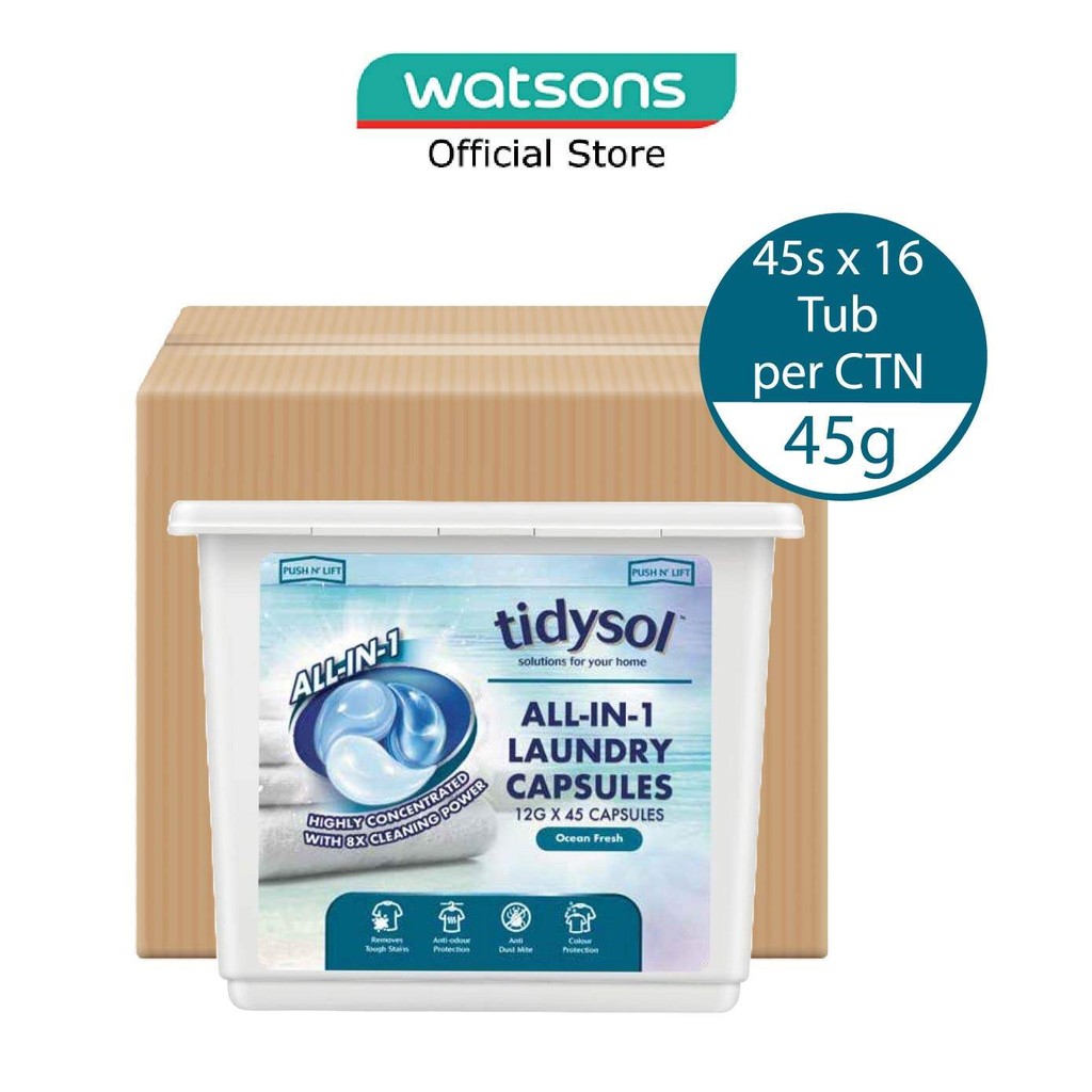 TIDYSOL All-In-1 Laundry Capsule Ocean Fresh 12g x 45s x 16 Tubs (Per ...