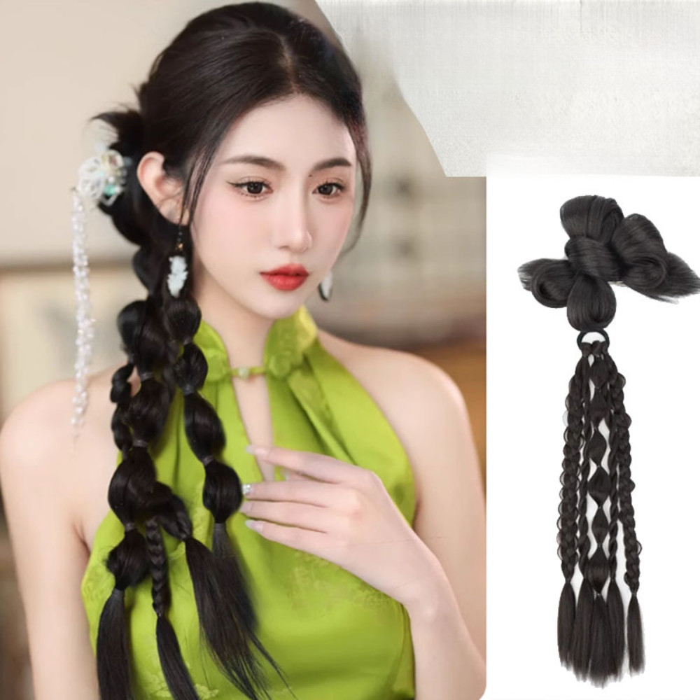 New Chinese Style Hairpiece Realistic Twist Braids Wig Bun Detachable ...
