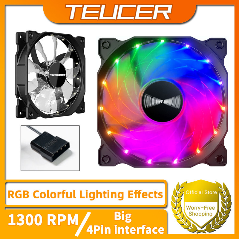 TEUCER 120mm Cooling Fan RGB Vortex Light Effects 12V Big 4Pin ...