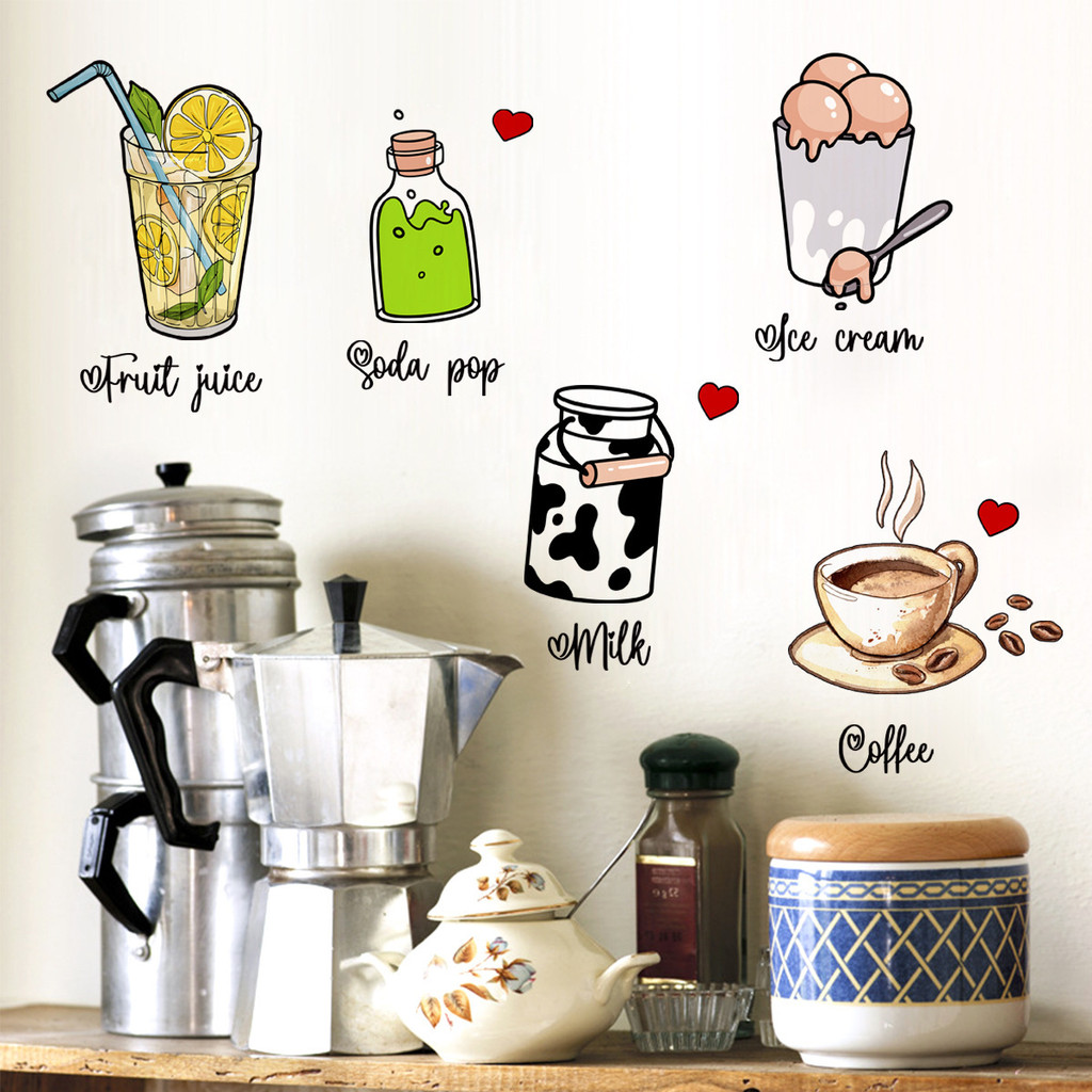 Coffee Ice Cream Juice Wall Stickers Kitchen Restaurant Milk Tea Shop ...