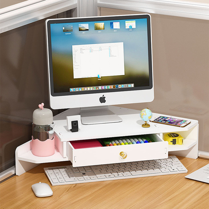 Corner Computer Riser with Drawer Storage Box Triangle Office Desk ...