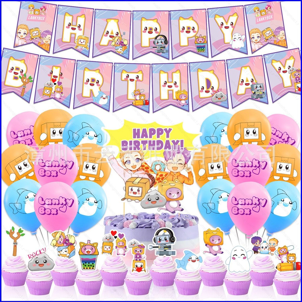 lankybox Theme kids birthday party decorations banner cake topper ...