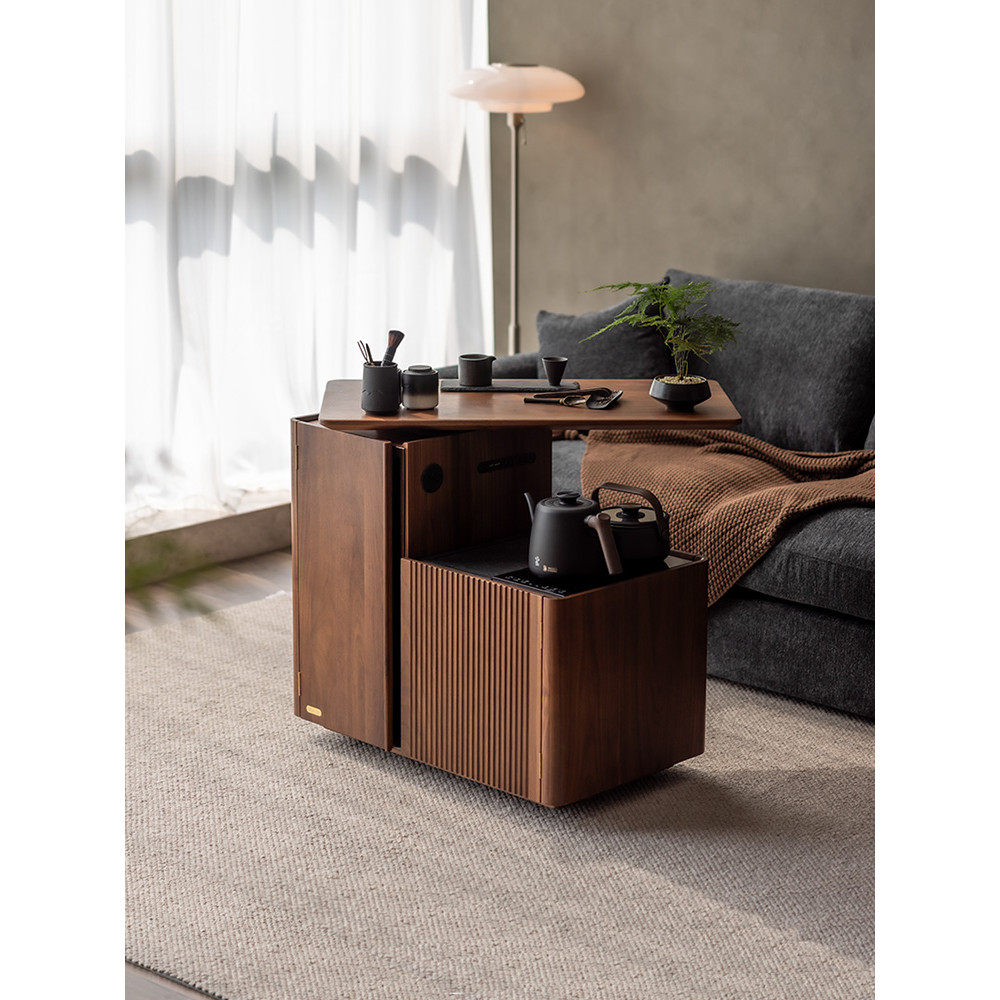 Solid Wood Rotating Tea Cart for Home Living Room Sofa Side Cabinet ...