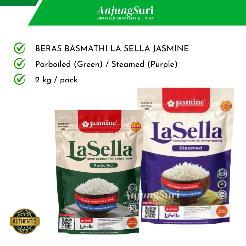 Jasmine La Sella Basmathi Rice Beras Basmati Parboiled or Steamed 2kg ...