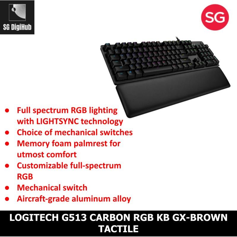 Logitech G513 RGB Mechanical Gaming Keyboard ,USB Passthrough - Brown ...