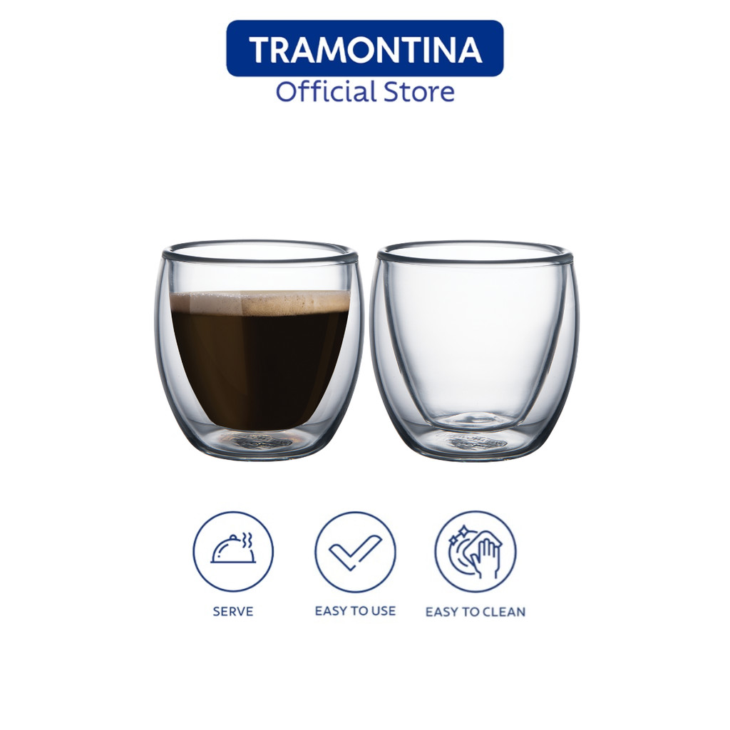Tramontina Double-Walled Glass Coffee Cup Set, 2 Pcs | Shopee Singapore
