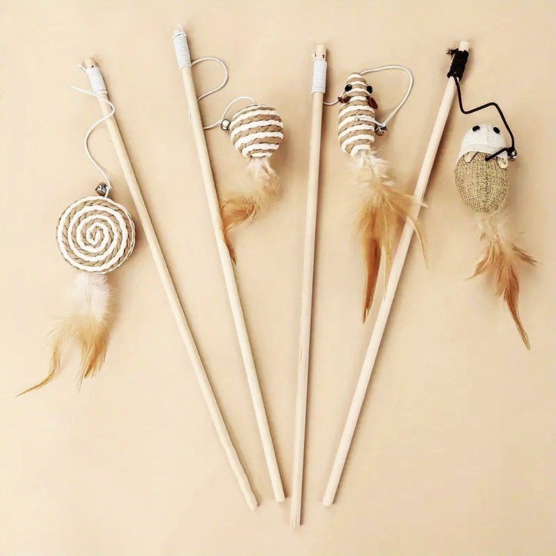 【SG Seller】Interactive Cat Toy Wooden Teaser Stick For Halloween Fun ...