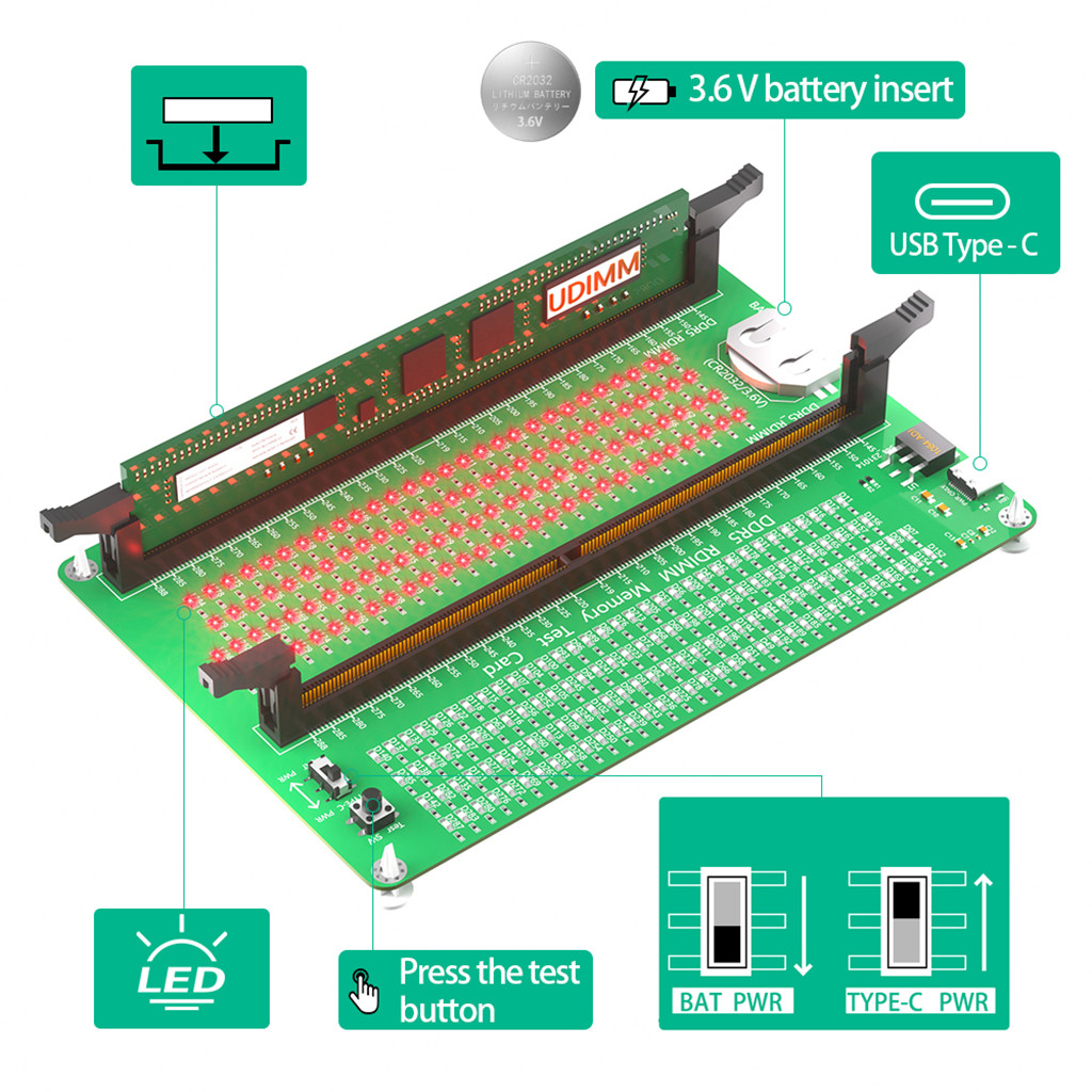 Ddr5 Rdimmudimm Memory Tester With Led Indicators With Long Latch Desktop Computer Ddr5 Memory