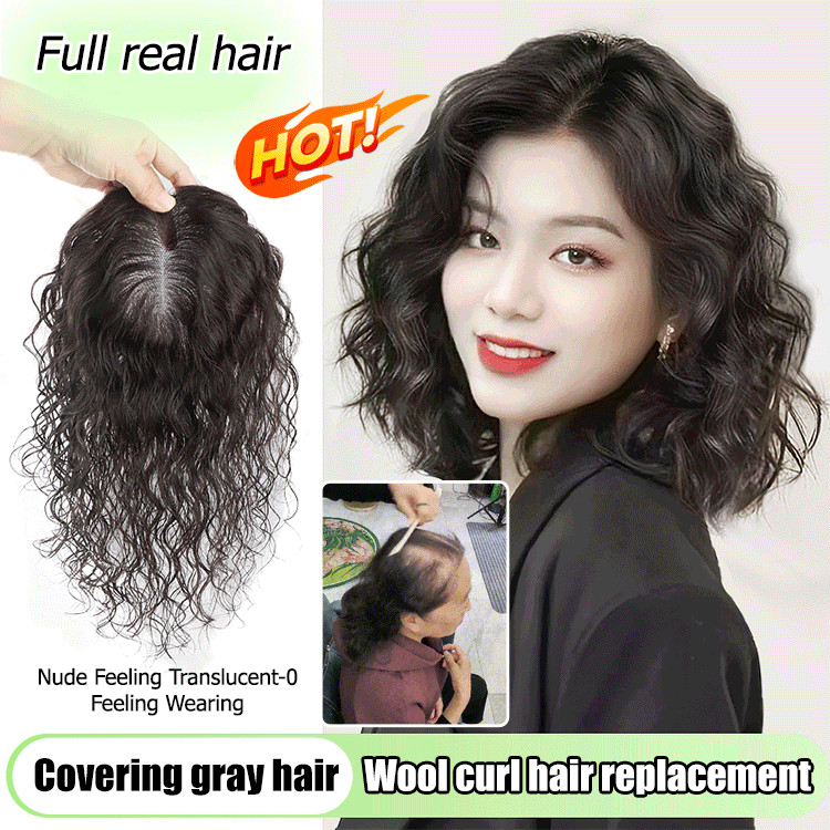 Full Real Hair[Covering Hair Part and Gray Hair] Elegant Wool Curl Hair ...