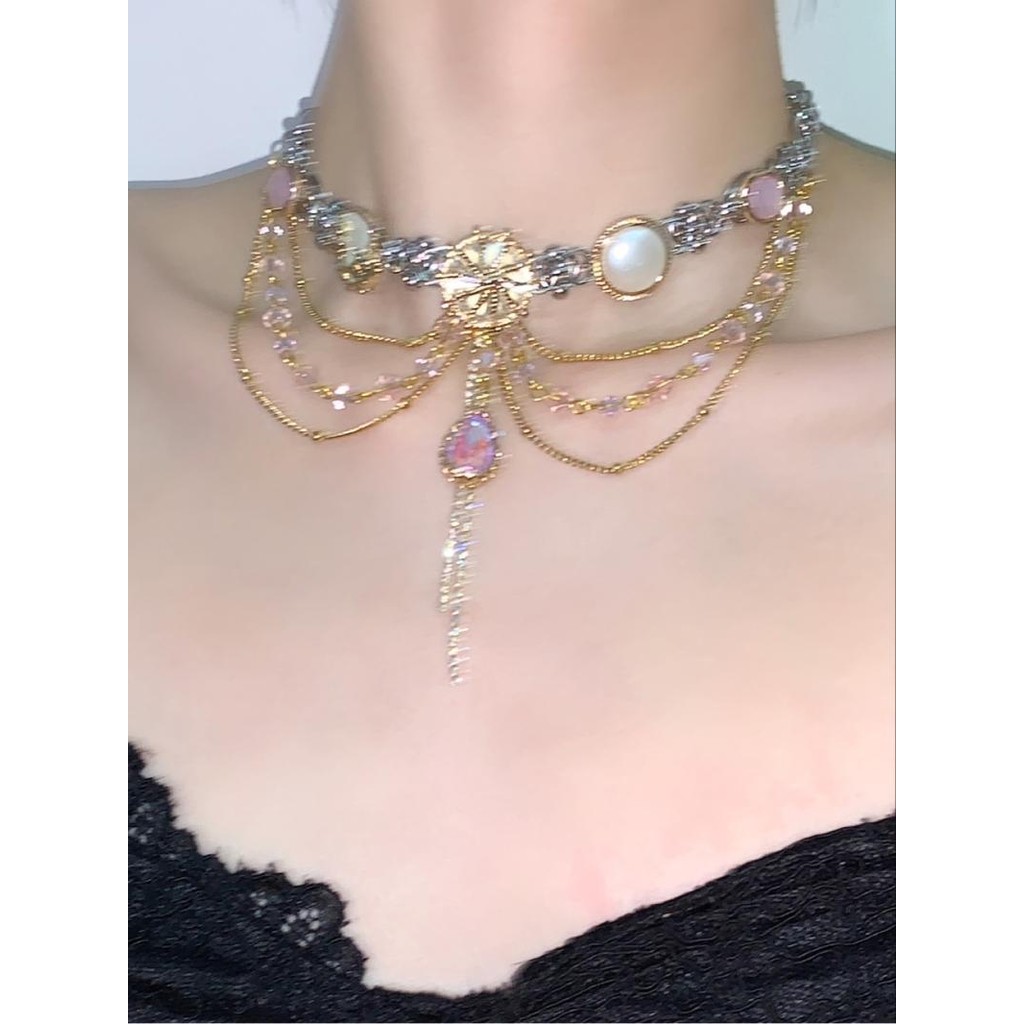 {Mermaid Tears} Retro Pink Purple Multi-Layer Tassel Rhinestone ...