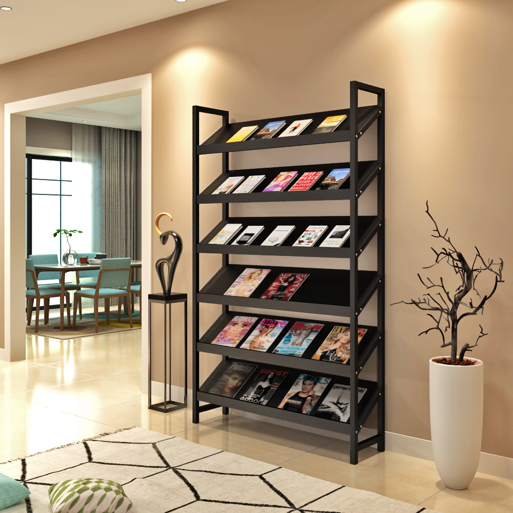 Bookshelf Storage Rack Floor-standing Book and Newspaper Rack Wooden ...