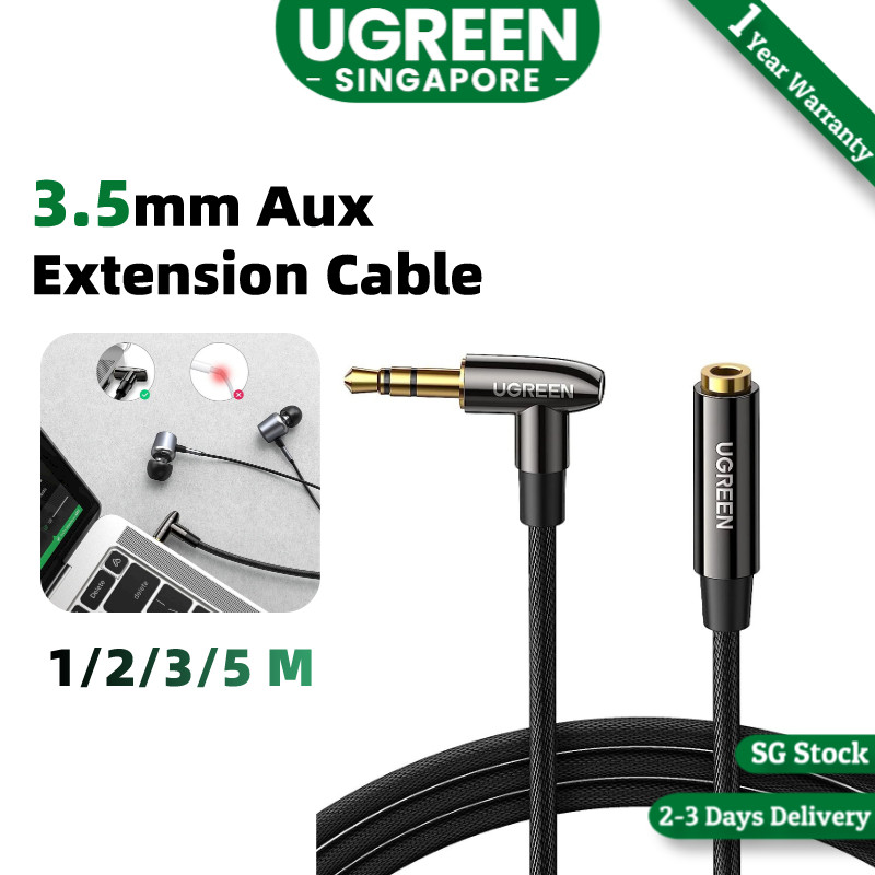 UGREEN 3.5mm Headphone Extension Cable Right Angle Aux Extender Stereo ...