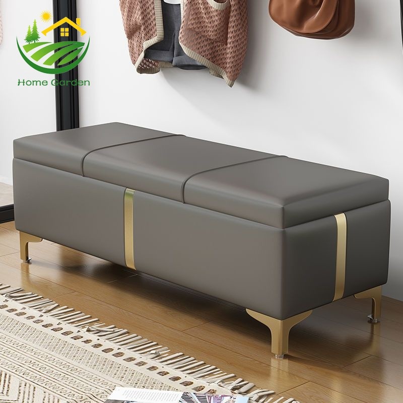Leather Living Room PU Rectangular Sofa Stool Large Storage Bench Shoe ...
