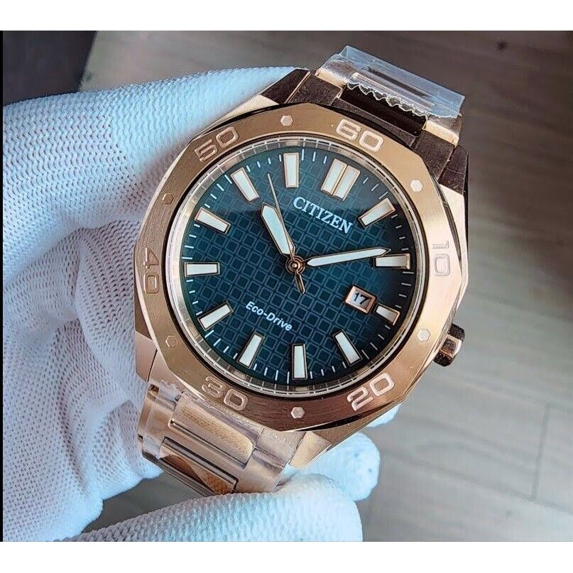 Citizen Eco-Drive BM7633-81X Green Analog Rose Gold Tone Octagonal Men ...