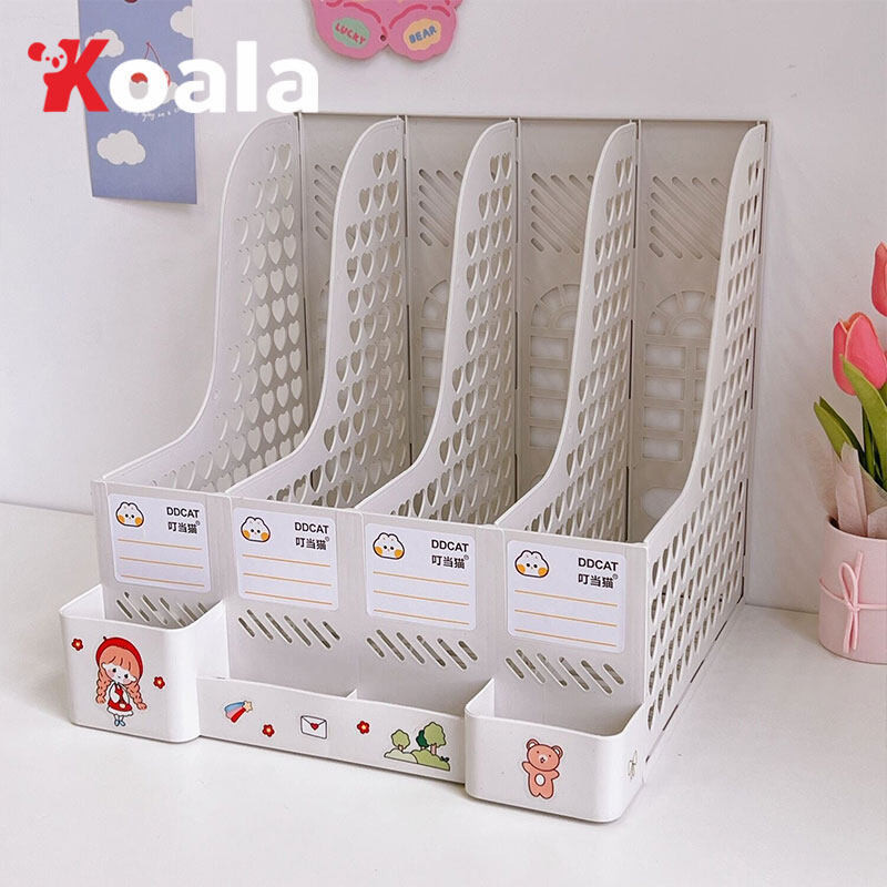 4-Compartment Bookshelf Stationery Shelf File Box Folder Book Holder ...
