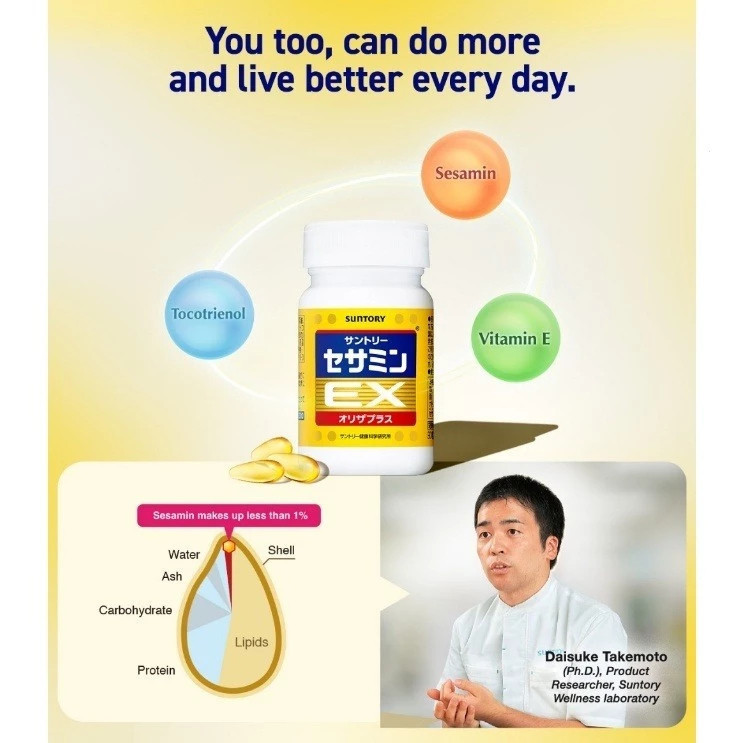 JAPN SUNTORY Sesamin EX Oryza Plus Supplement 100% original 90 tablets ...