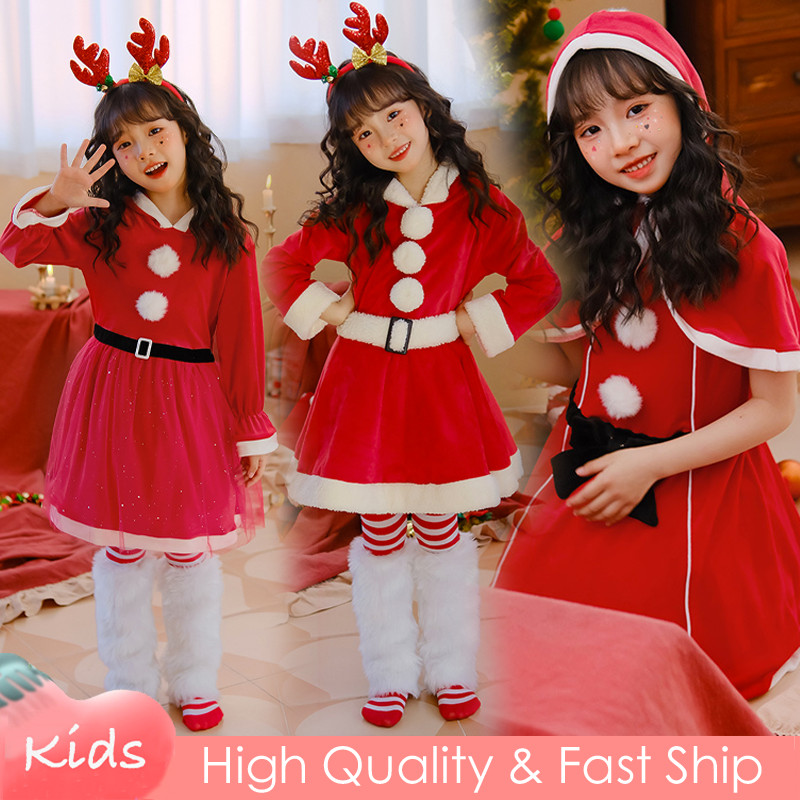 Santa Claus Cute Girl Christmas Dress Red White Plush Cosplay Costume ...