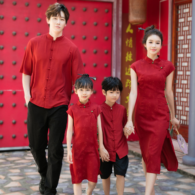 Chinese New Year Family Matching Cheongsam Dress Boys Girls Tang Suit ...