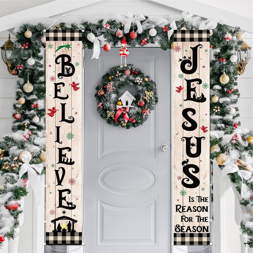 Jesus Banners for Outside Christmas Jesus Door Banners 2X Black White ...