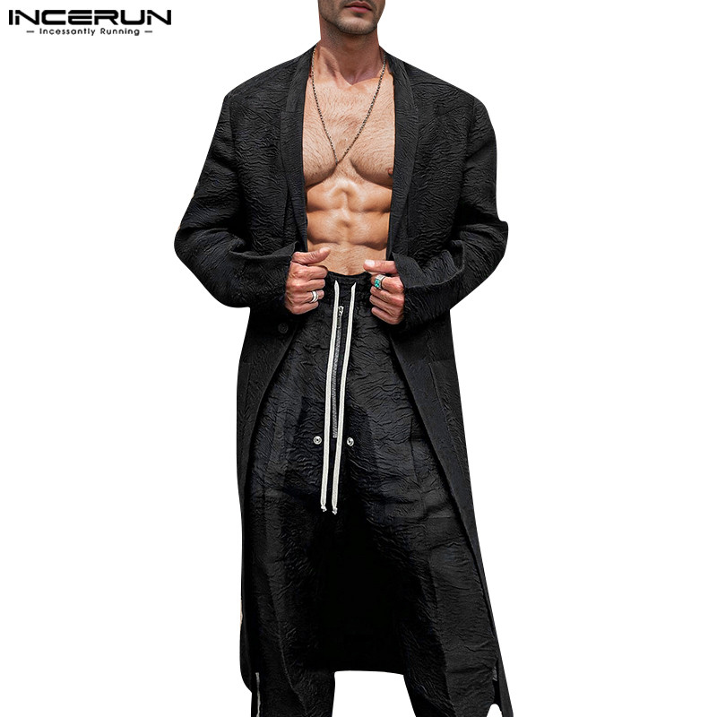 INCERUN Men's Fashion Texture Medium length Long sleeved Suit Coat ...