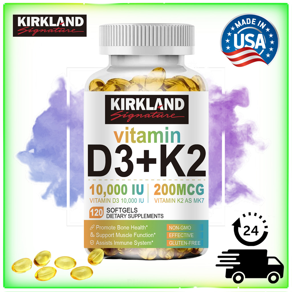 KIRKLAND Vitamin D3 K2 10000 iu & 200 mcg, Vitamin D with MK7 Vitamin ...