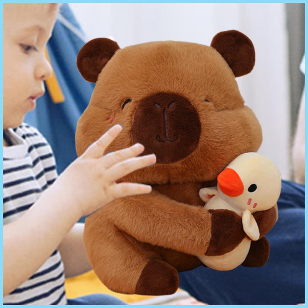 Stuffed Capybara Capybara Plushie Hugging Yellow Duck 11.81in Children ...