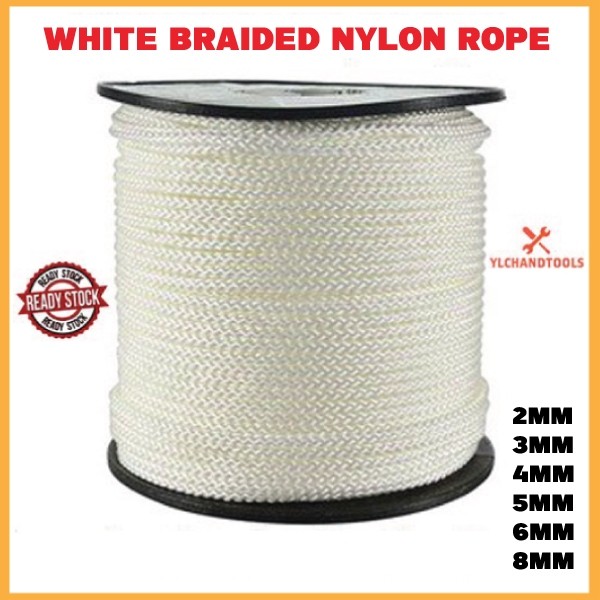 WHITE BRAIDED NYLON ROPE ( 2MM,3MM,4MM,5MM,6MM,8MM ) TALI NYLON PUTIH ...