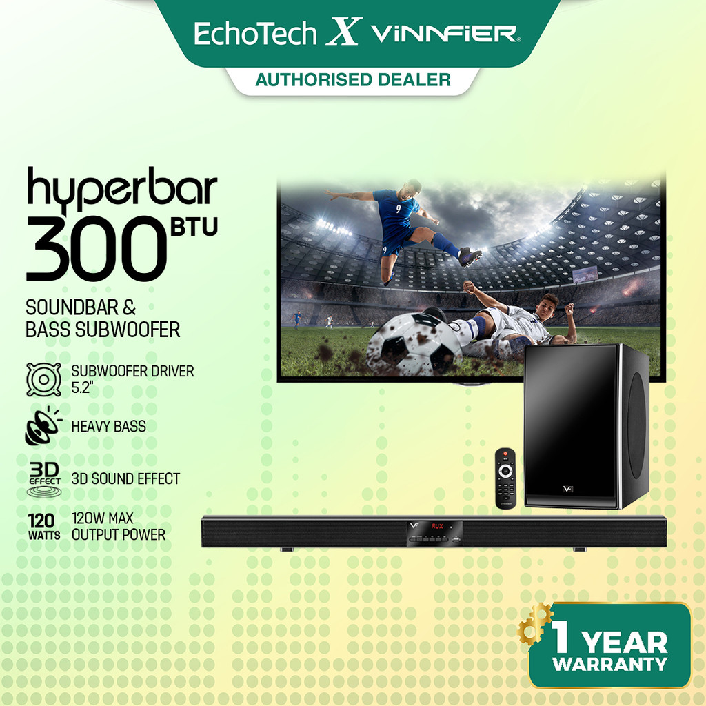 VINNFIER HYPERBAR 300 BTU Soundbar with Subwoofer 3D Effect, 120W ...
