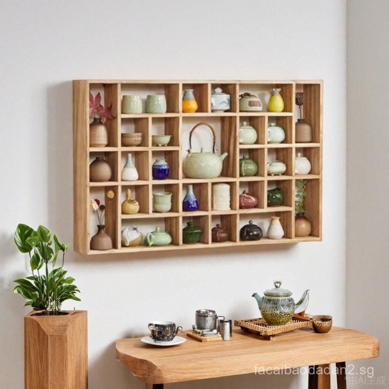 Grid Shelf Solid Wood Wall-mounted Storage Rack Wall-mounted Display ...