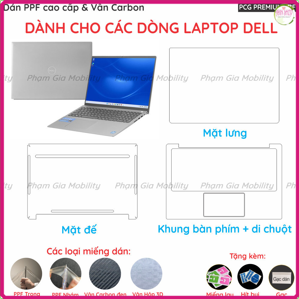 Combo PPF & Skin Carbon back, keyboard, base for Dell Gaming Inspiron ...