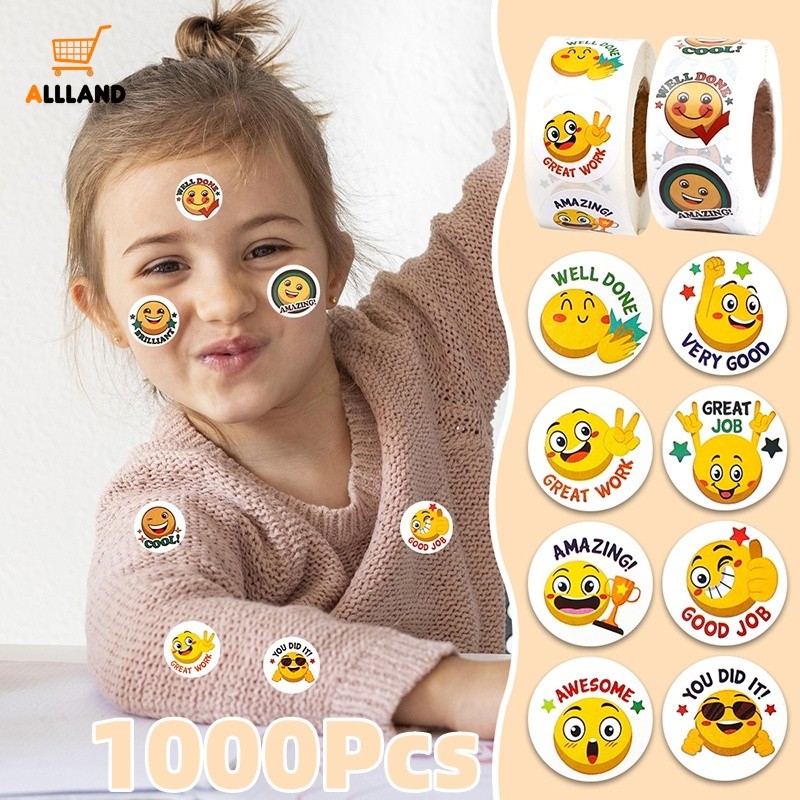 2 Rolls Cute Cartoon Smile Face Expression Round Sticker - Postcards ...