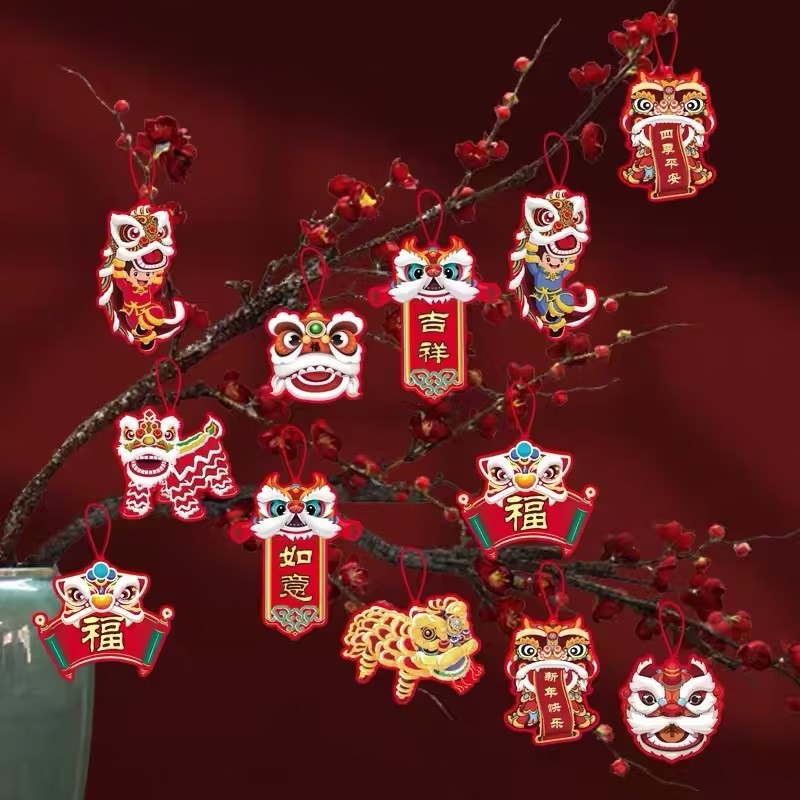12pcs New Year Pendant Chinese Potting Blessing Hanging Ornament Spring ...