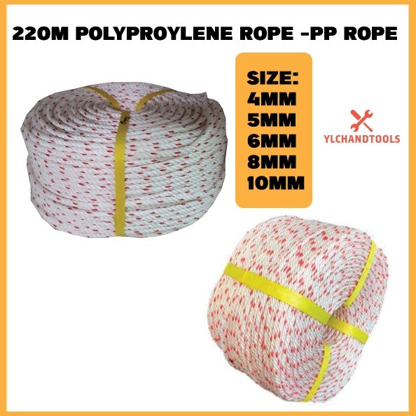 220M POLYPROYLENE ROPE -PP ROPE ( 4MM,5MM,6MM,8MM,10MM,12MM ) | Shopee ...
