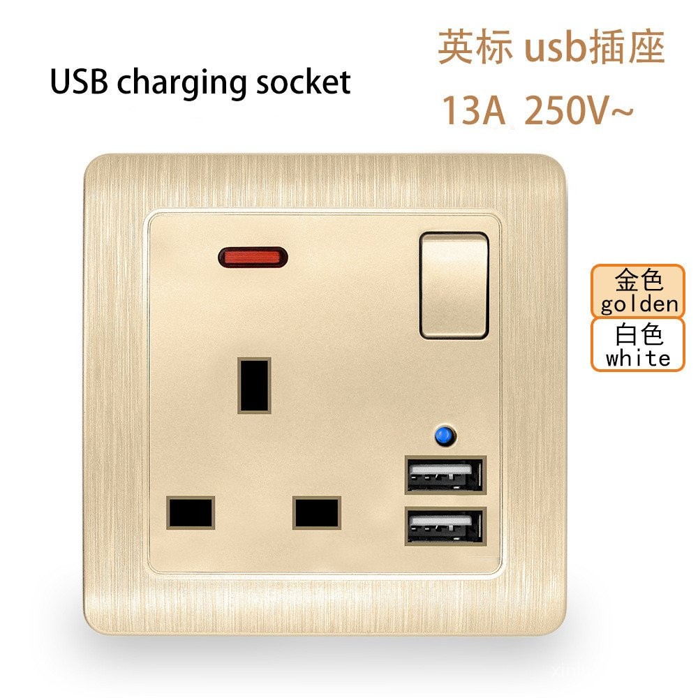 86British Standard Socket Three-Hole Double USB Power Panel with Switch ...