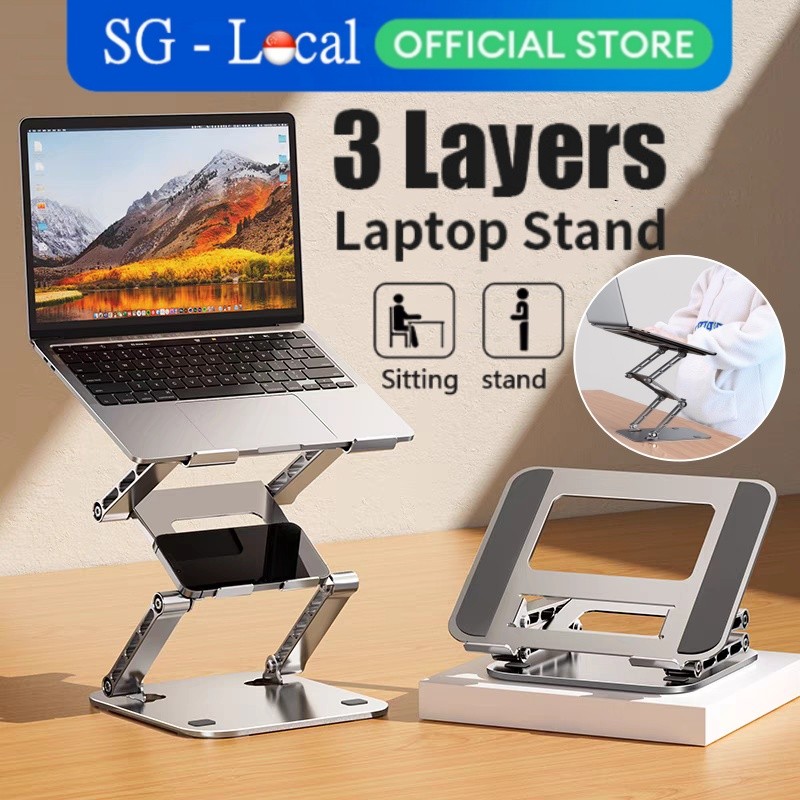 SG - Upgrade 3 Layers Laptop Stand Foldable Metal Computer Stand ...