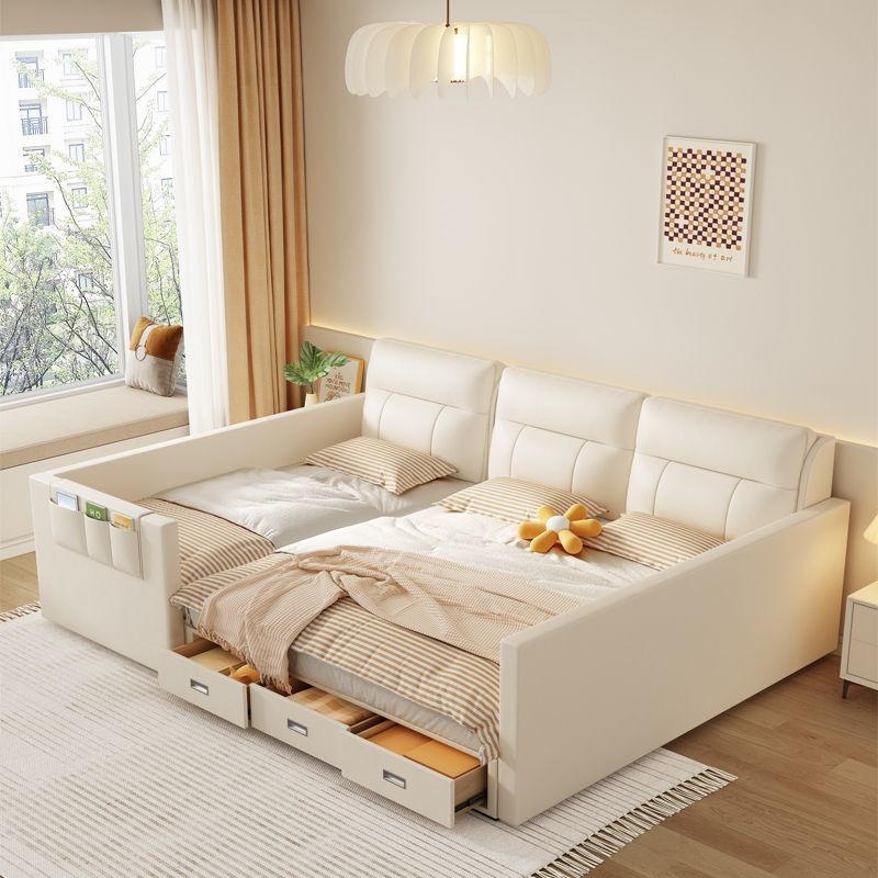 Multi-functional Parent-Child Bed with Storage, Genuine Leather, Modern ...