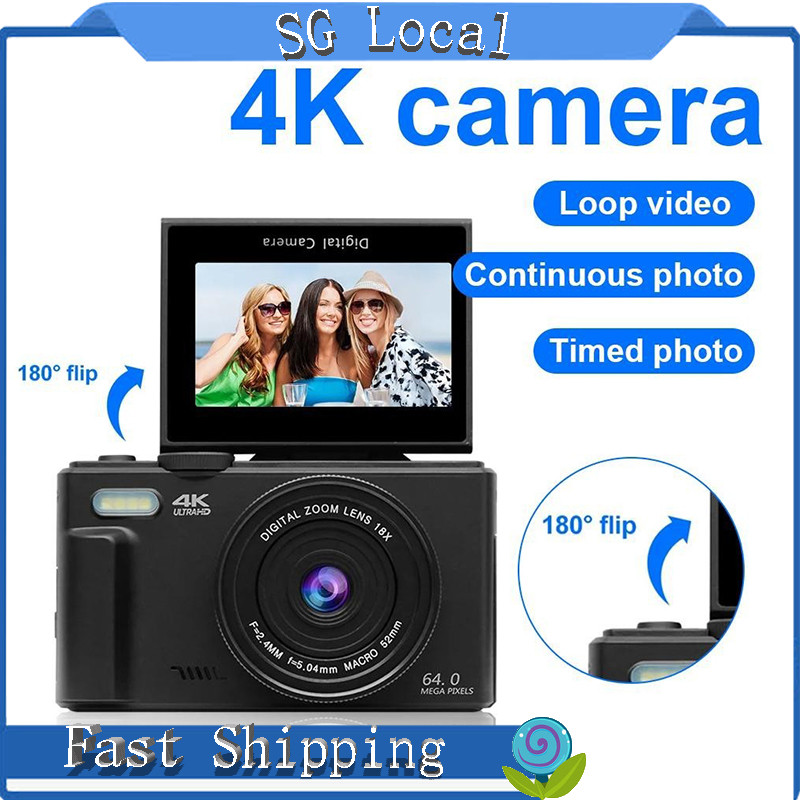 4K Digital Camera 64MP CCD 180°Flip Screen Selfile Camera Portable 18X Automatic Zoom Camera ...