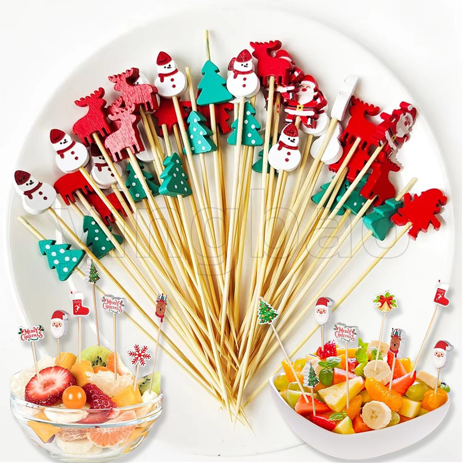 100Pcs Christmas Bamboo Food Picks Toothpicks Santa Dessert Buffet ...